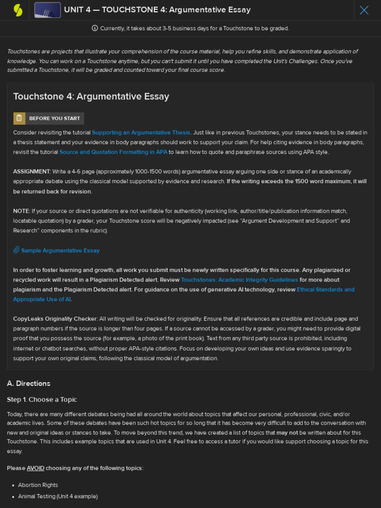 TOUCHSTONE 4 - Argumentative Essay - English Composition I - Sophia ...