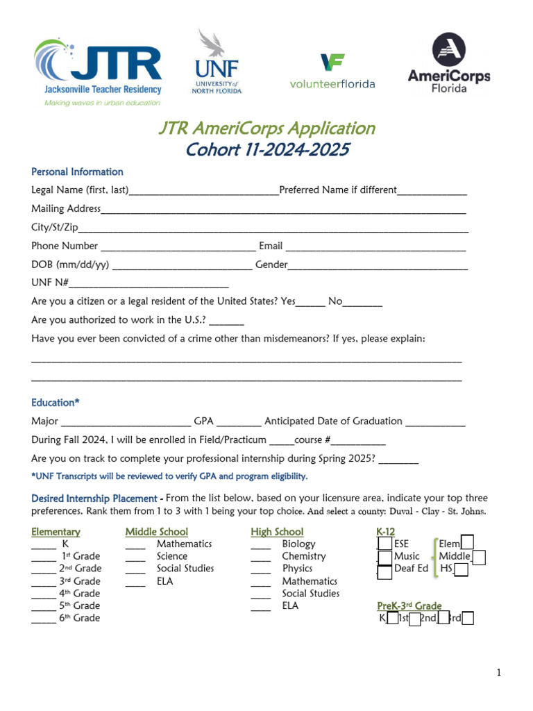 JTR AmeriCorps Application 2024-25 | PDF