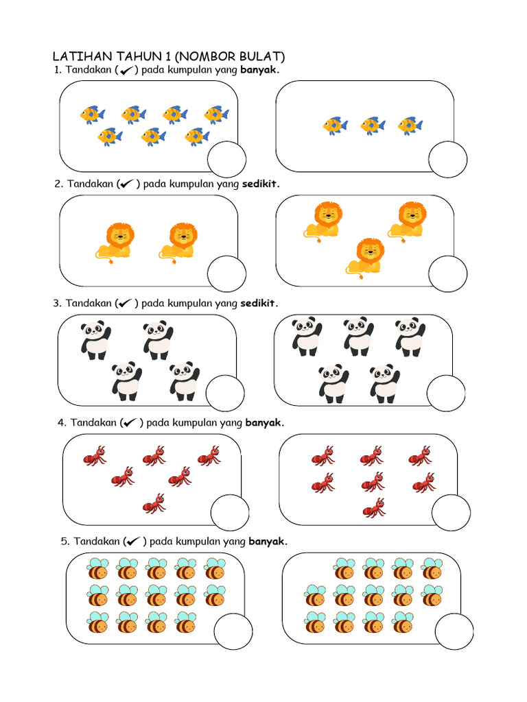 Latihan Kuantiti Tahun 1: Banyak vs. Sedikit | PDF