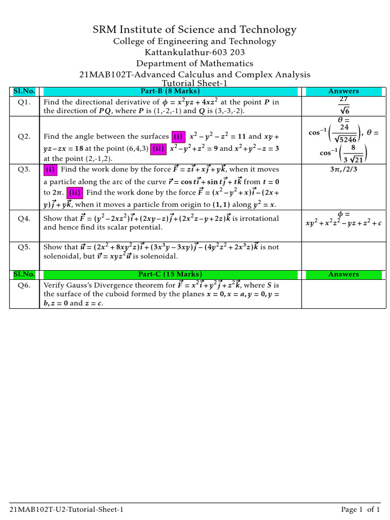 Unit 2 Vector Calculus Tutorial 1 | PDF | Divergence | Theoretical Physics