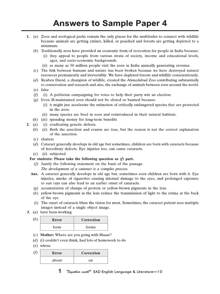Cbse Cl10 Ead English Llr Answers to Sample Paper 4 2025 | PDF