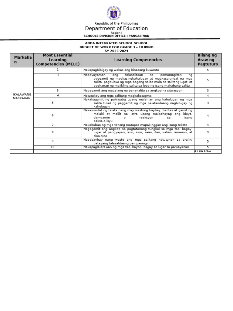 FILIPINO 3 BOW q2 | PDF