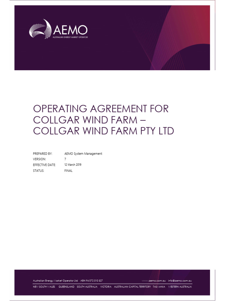 AEMO Operating Agreement V7 2019 | PDF | Wind Farm | Electromagnetism