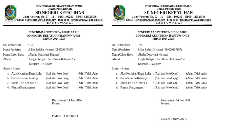 Form PPDB Pengisian Berkas 1 | PDF