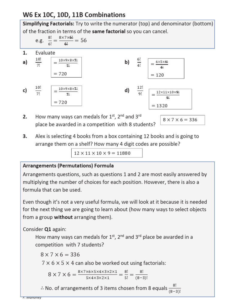 W6 Ex 10C Combinations and Proabability Soln | PDF