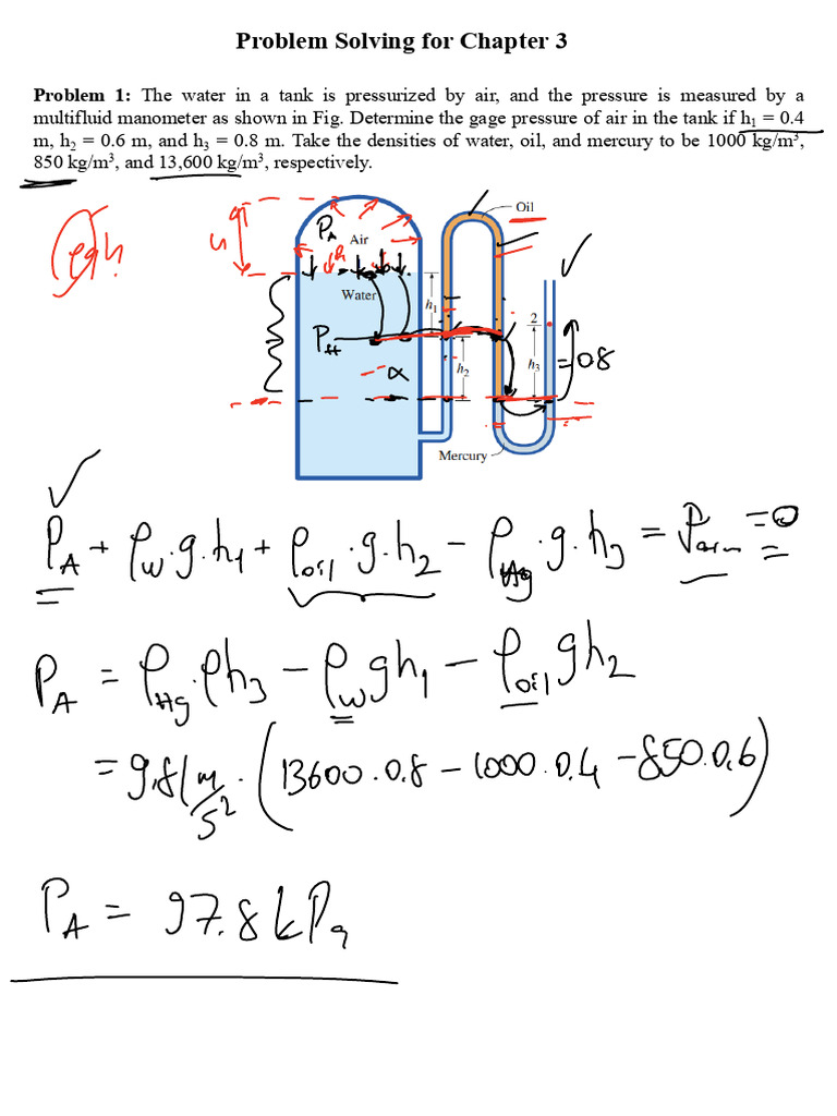 Problem Solving-Chapter 3 | PDF | Pressure | Pressure Measurement
