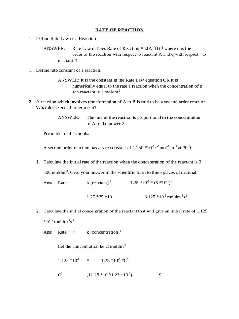 Rate of Reaction | PDF | Reaction Rate | Chemical Kinetics