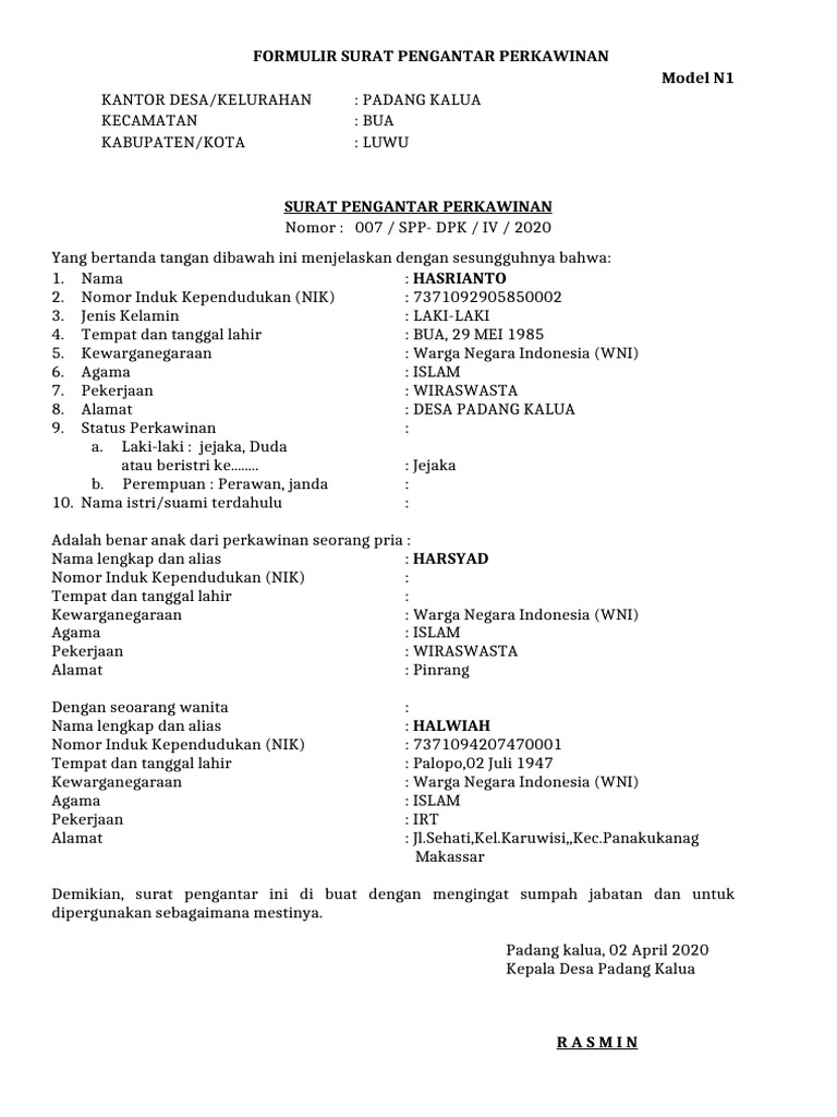 FORMAT NIKAH HASRIANTO | PDF