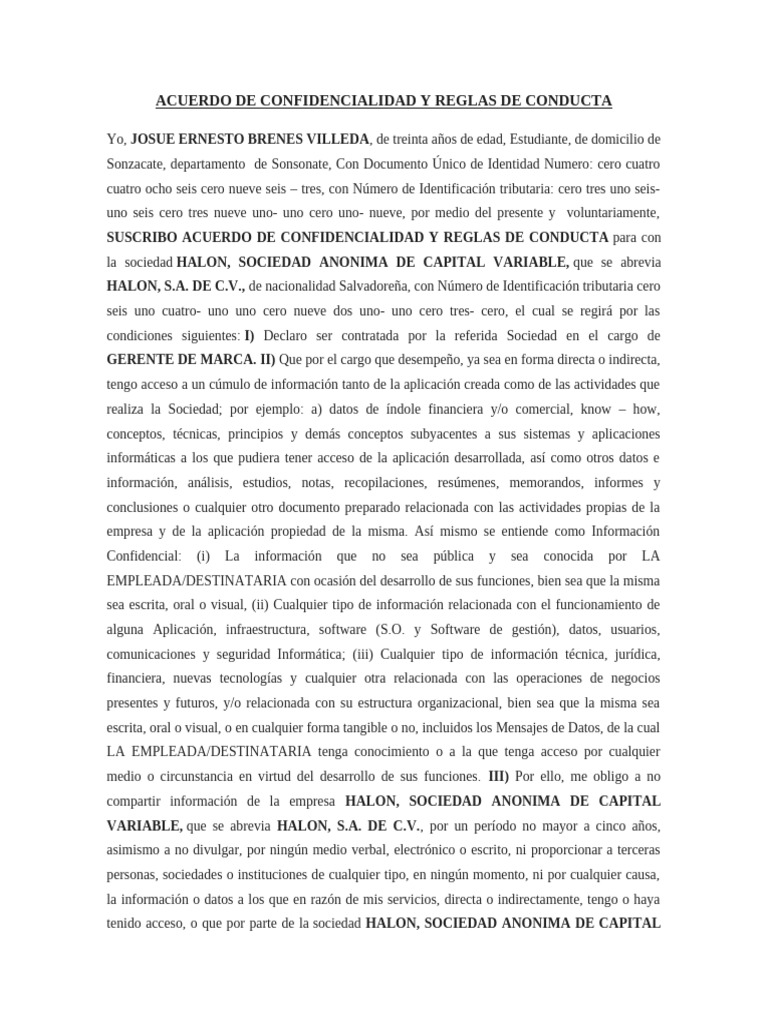 Acuerdo de Confidencialidad HALON S.A. | PDF | La seguridad informática ...