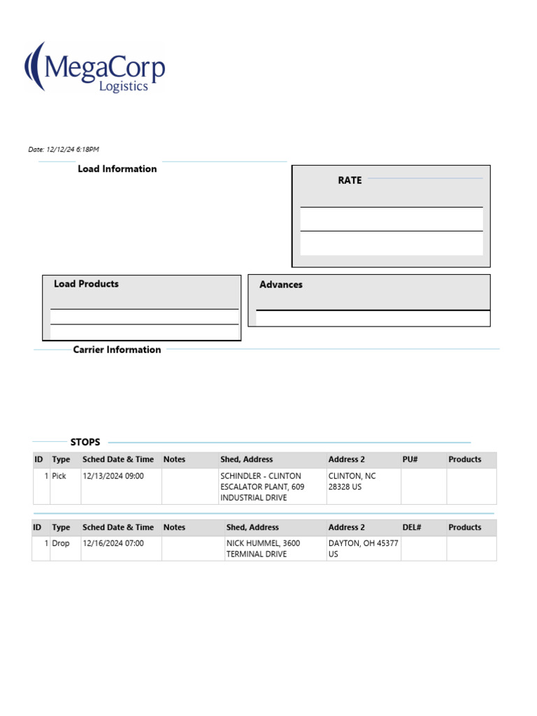 RateConfirmationCarrier 2070004 20241212231856 | PDF | Cargo