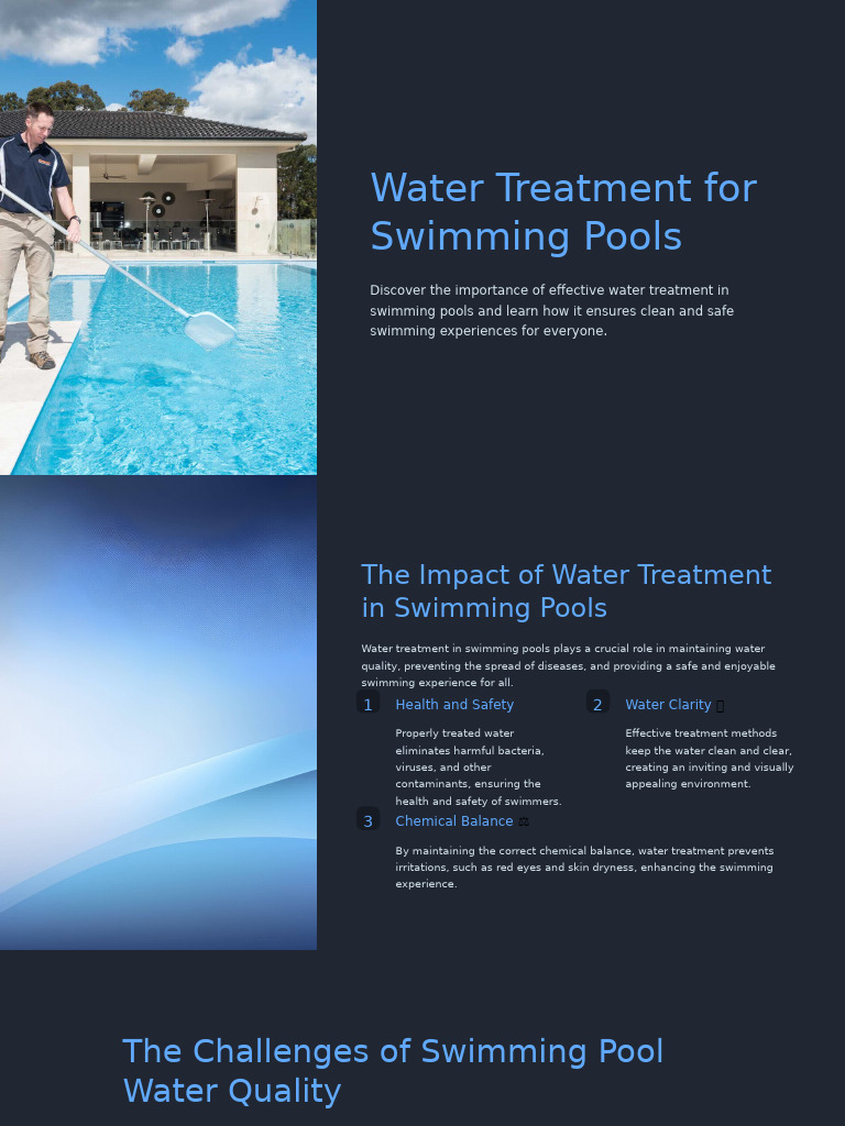 Water Treatment For Swimming Pools | PDF | Water Purification | Water Treatment