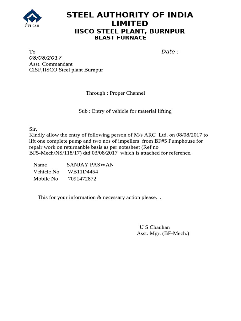 IISCO Steel Plant Vehicle Entry Pass | PDF