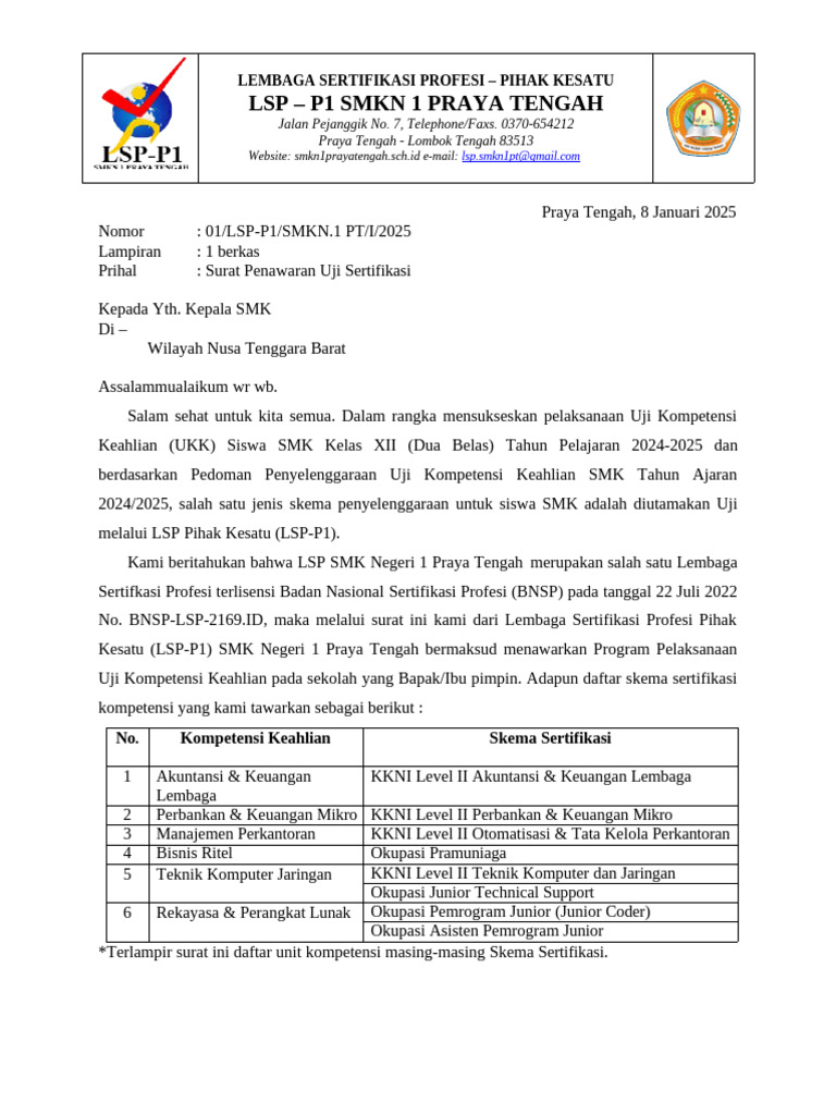 Penawaran Uji Sertifikasi UKK 2025 | PDF