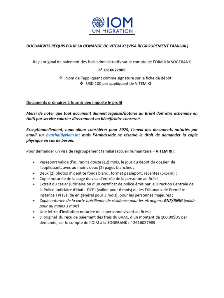 Demande de VITEM XI pour Haïti 2025 | PDF | Certificat de naissance ...