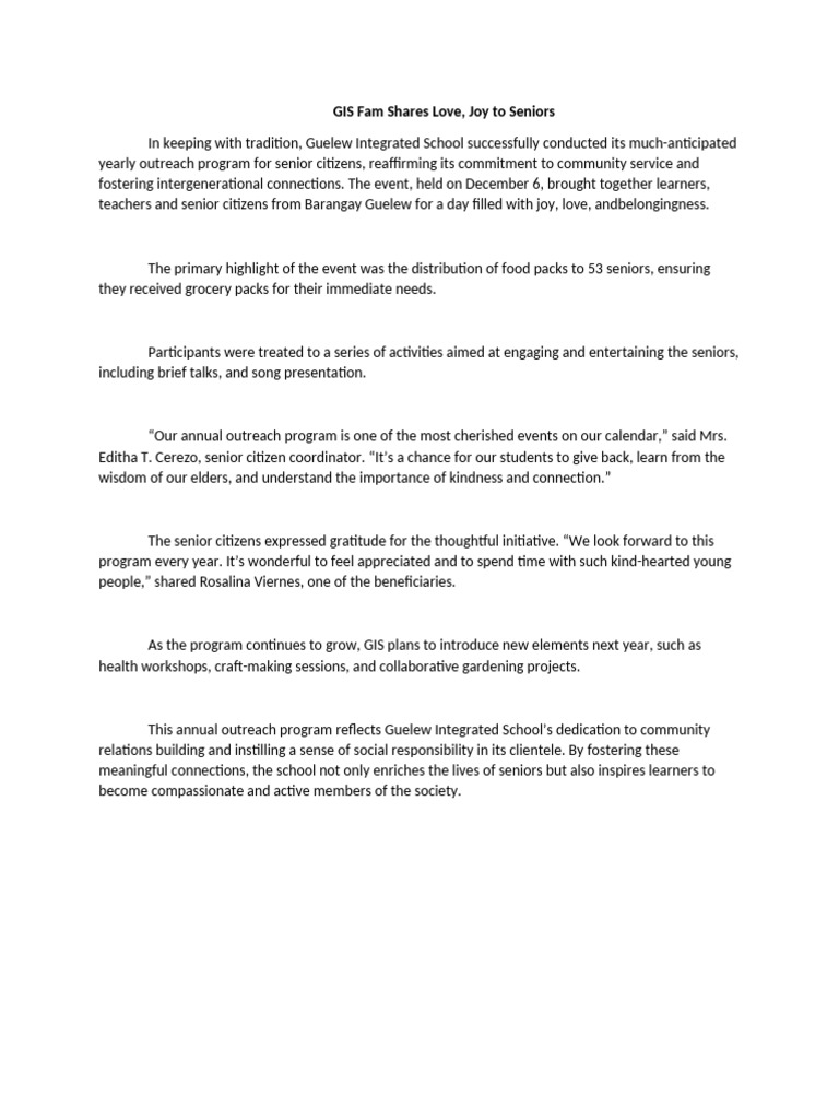 GIS Celebrates Annual Outreach Program For Senior Citizens | PDF