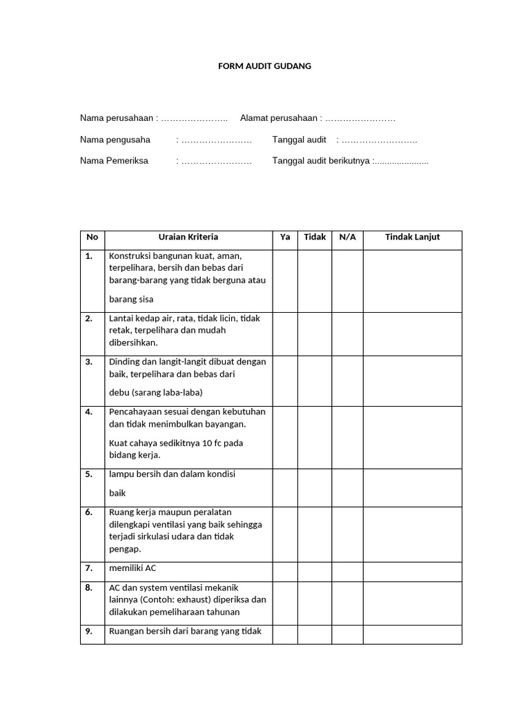 FORM AUDIT GUDANG | PDF