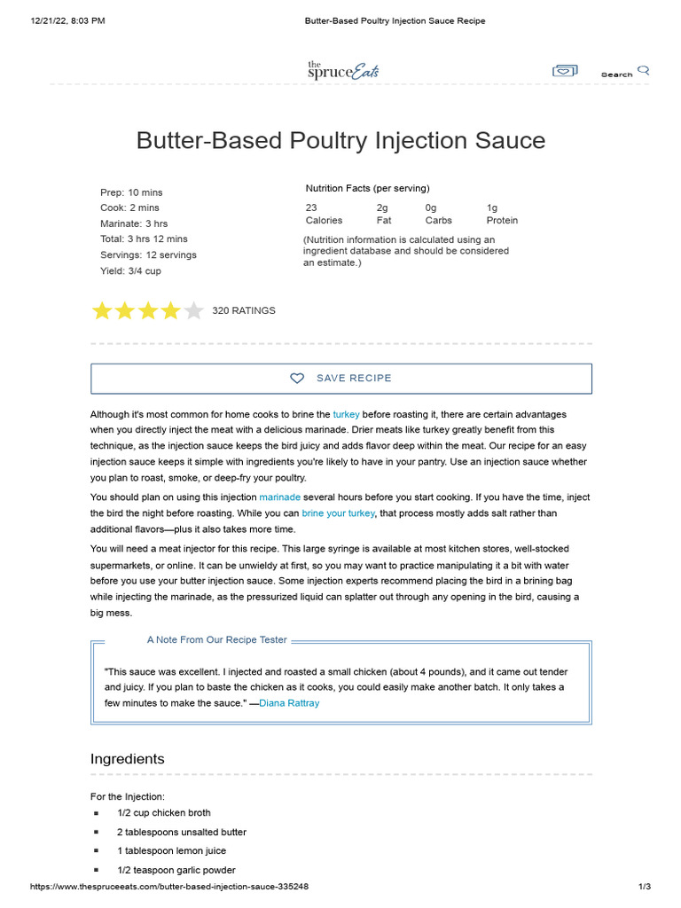 Butter-Based Poultry Injection Sauce Recipe | PDF | Marination | Cooking