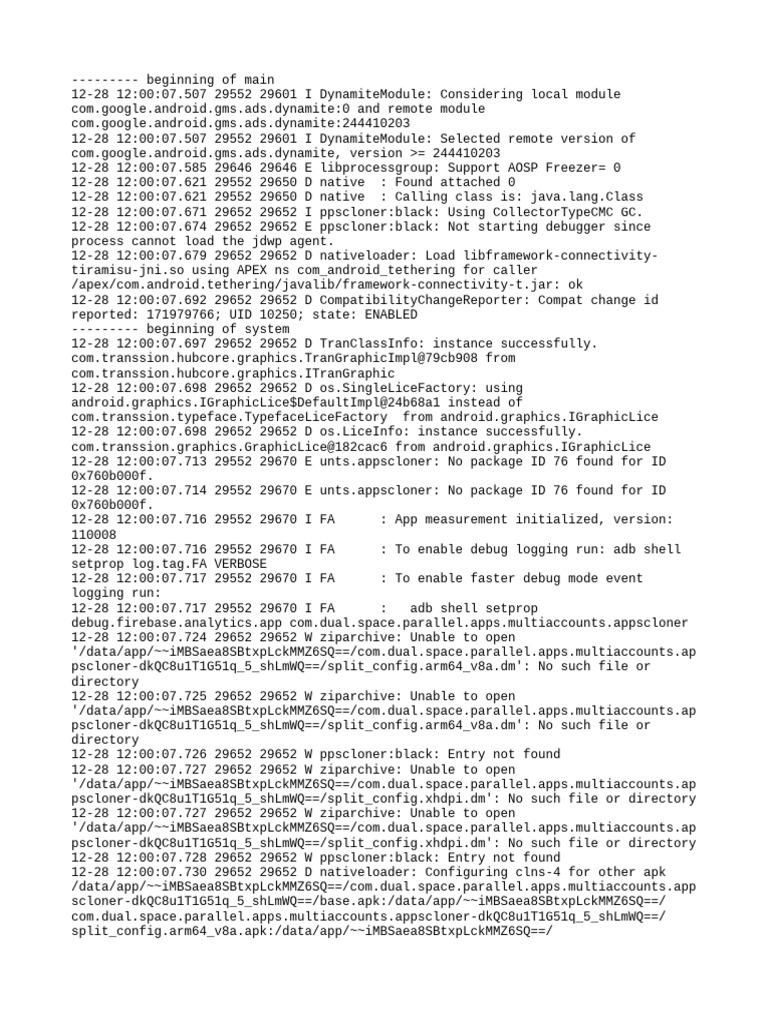 Com - Dual.space - Parallel.apps - Multiaccounts.appscloner Logcat | PDF | Android (Operating ...