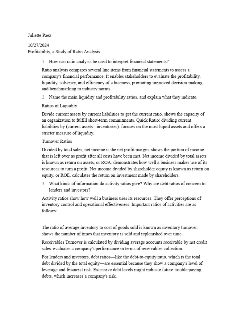 Profitability, A Study of Ratio Analysis | PDF | Equity (Finance) | Revenue