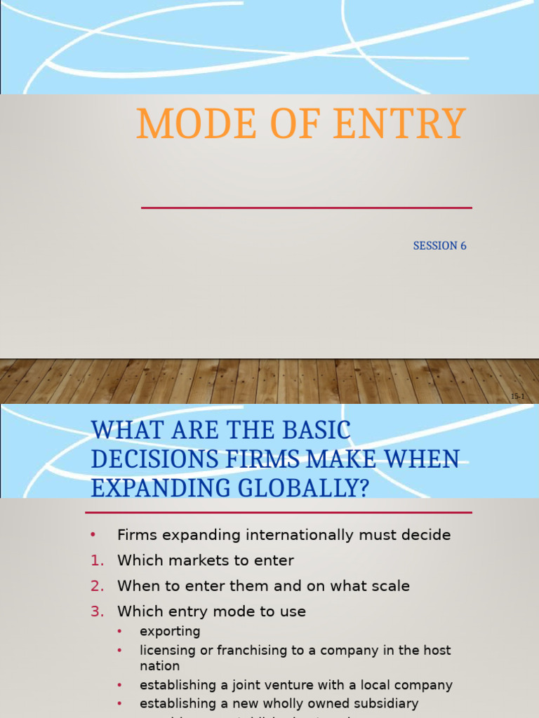 Session 6 Mode of Entry | PDF | Franchising | Mergers And Acquisitions