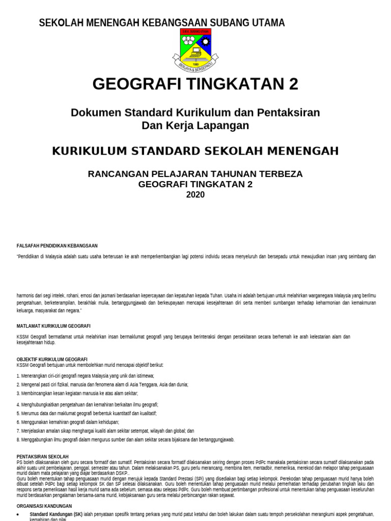 Rptt Geografi Form 2 2020 | PDF