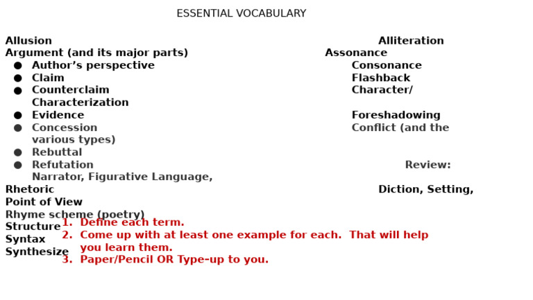 Essential Literary Vocabulary Guide | PDF
