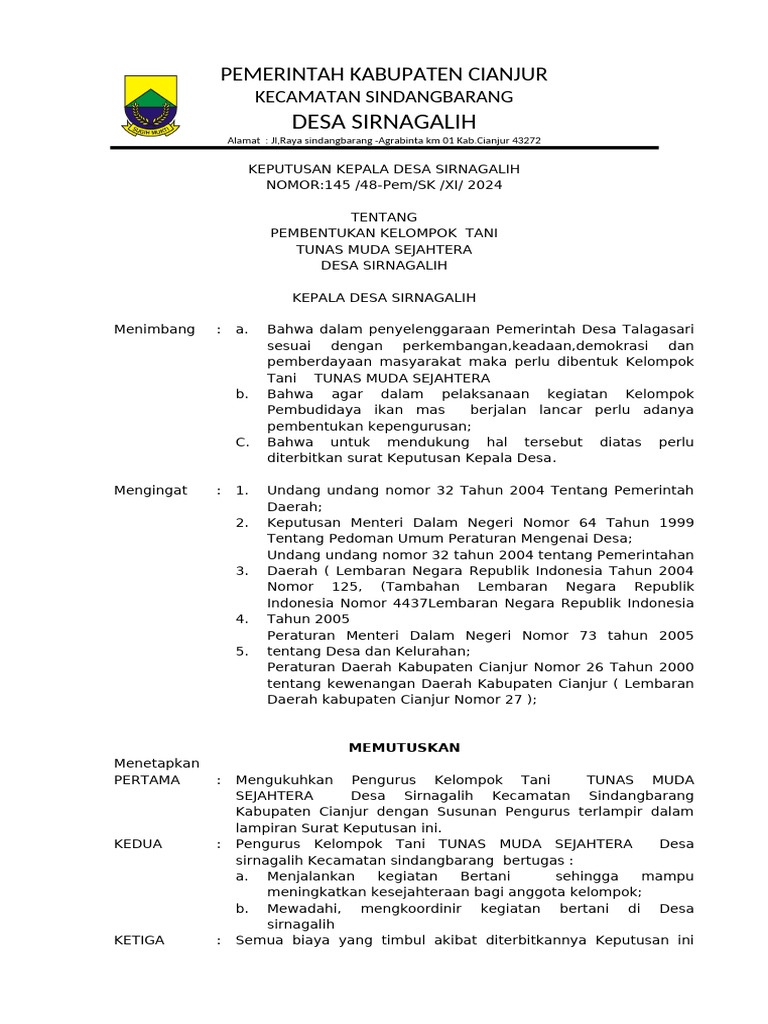 Contoh SK Desa Pokdakan | PDF