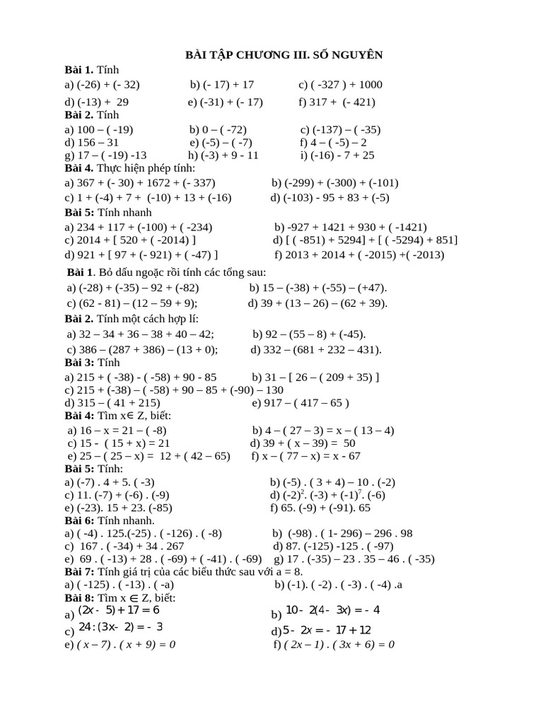 Bai Tap Chuong 3 So Nguyen KNTT | PDF