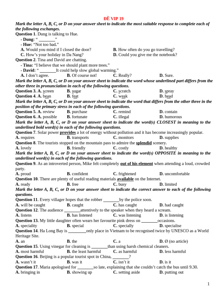 English Language Practice Questions | PDF | Adolescence