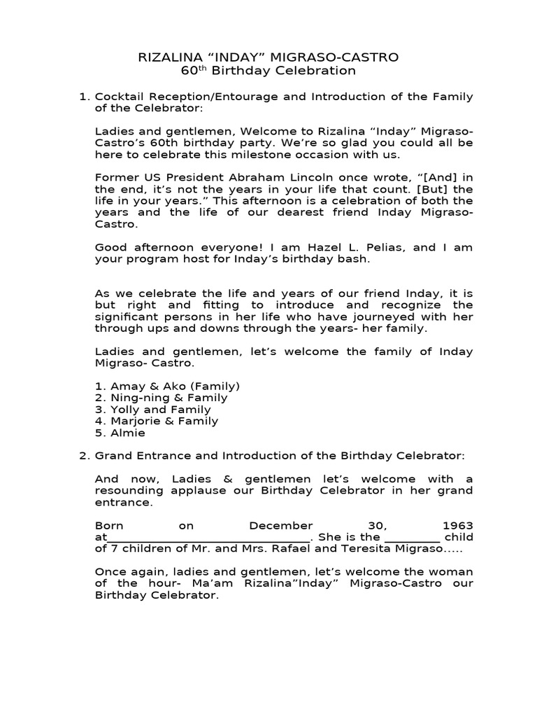 MC Script For Inday Migraso-Castro | PDF