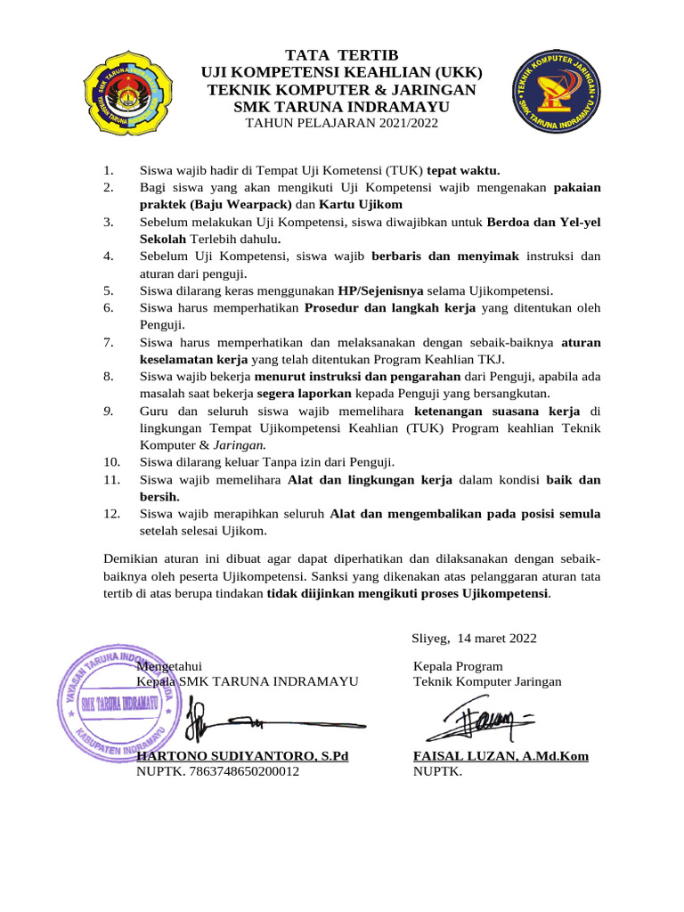 Tata Tertib Uji Kompetensi TKJ SMK | PDF