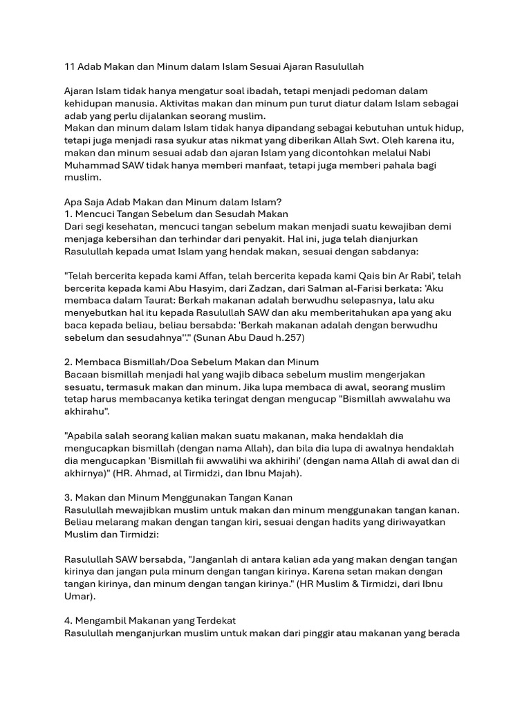 Adab Makan Dan Minum Dalam Islam Sesuai Ajaran Rasulullah | PDF
