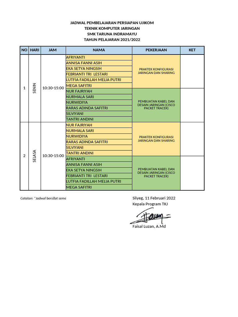 JADWAL PEMBELAJARAN UJIKOM | PDF