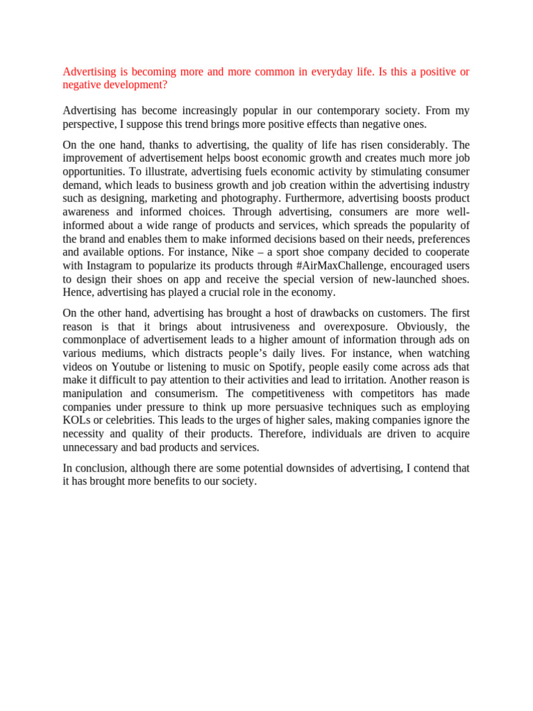 Positive Impact of Advertising | PDF