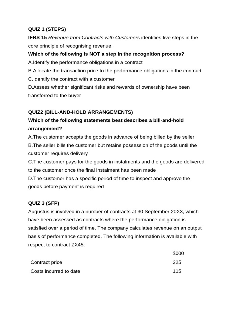 IFRS 15 Quizzes and Practice Questions | PDF | Revenue | Cost