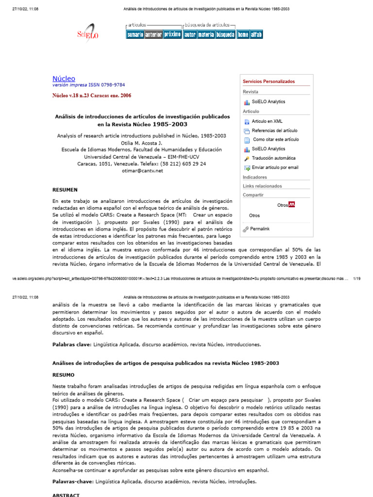 Análisis de introducciones en Núcleo 1985-2003 | PDF | Hablar en ...