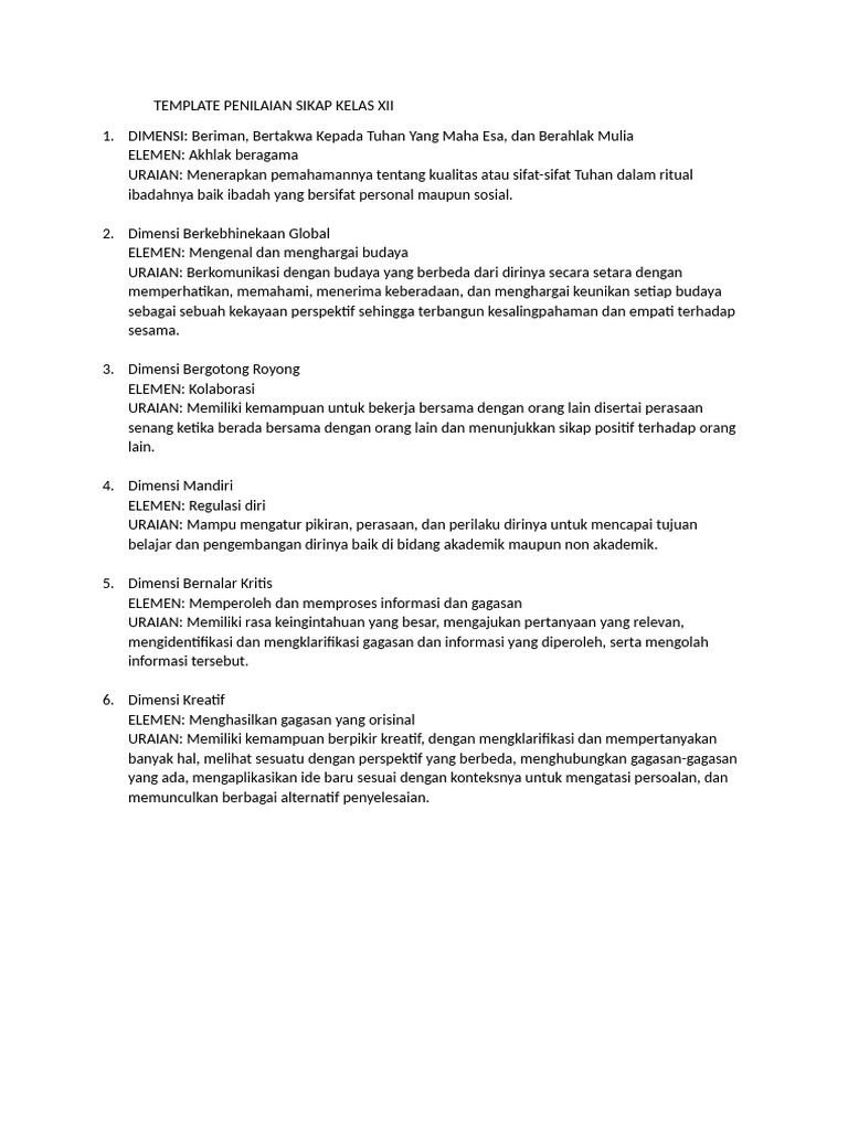 Penilaian Sikap Kelas Xii | PDF
