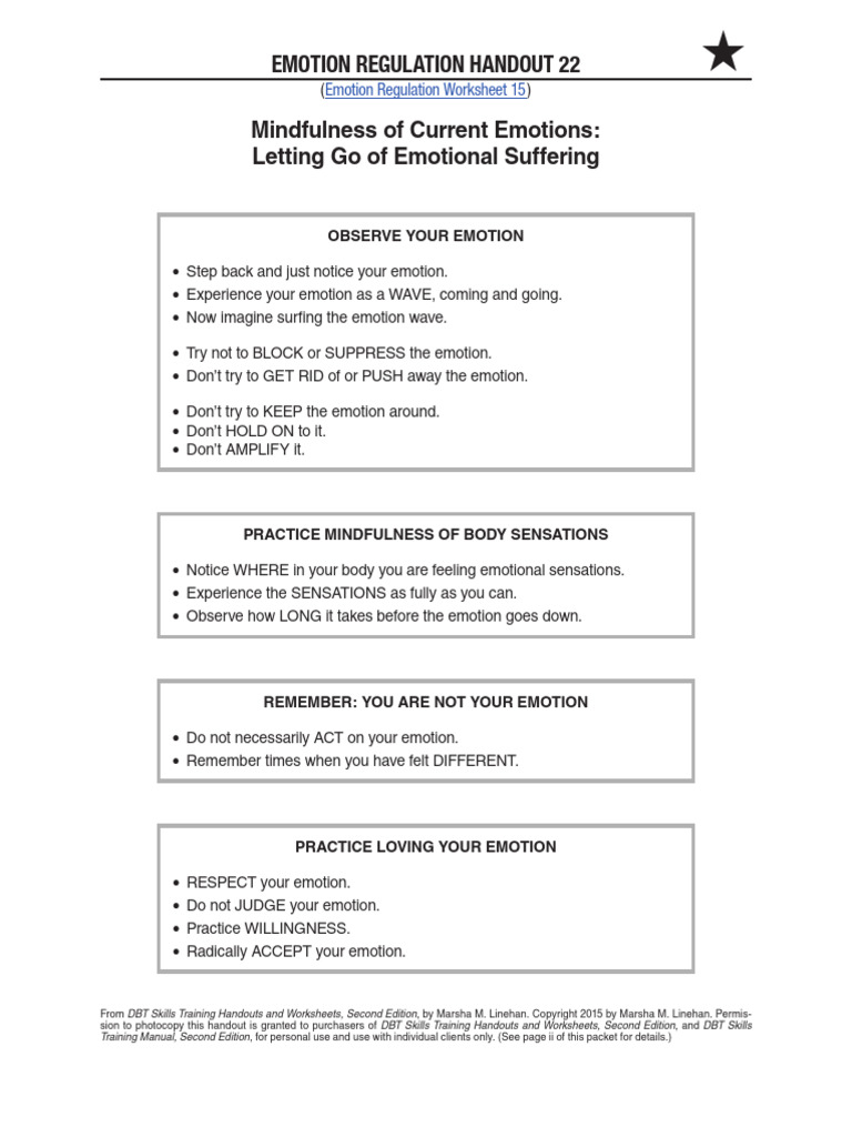 DBT Emotional Regulation GRP 7 Handouts | PDF | Dialectical Behavior ...