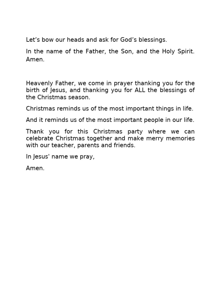 Christmas Prayer for Celebration | PDF