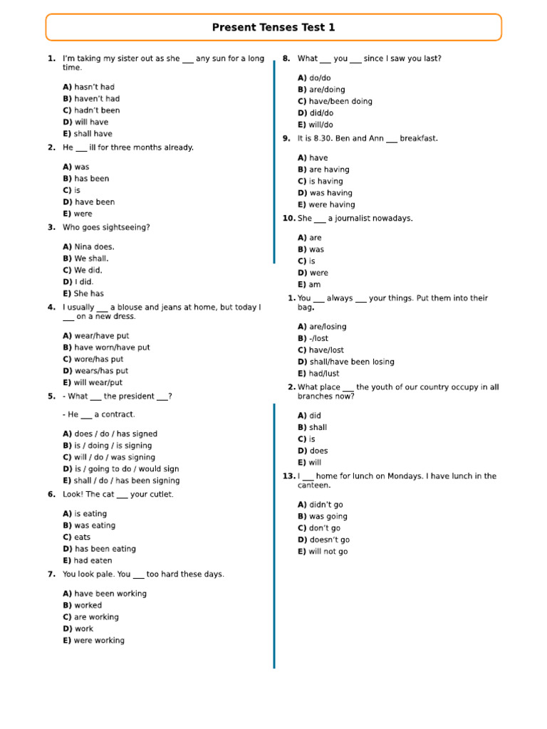 Present tenses_Task 1 | PDF