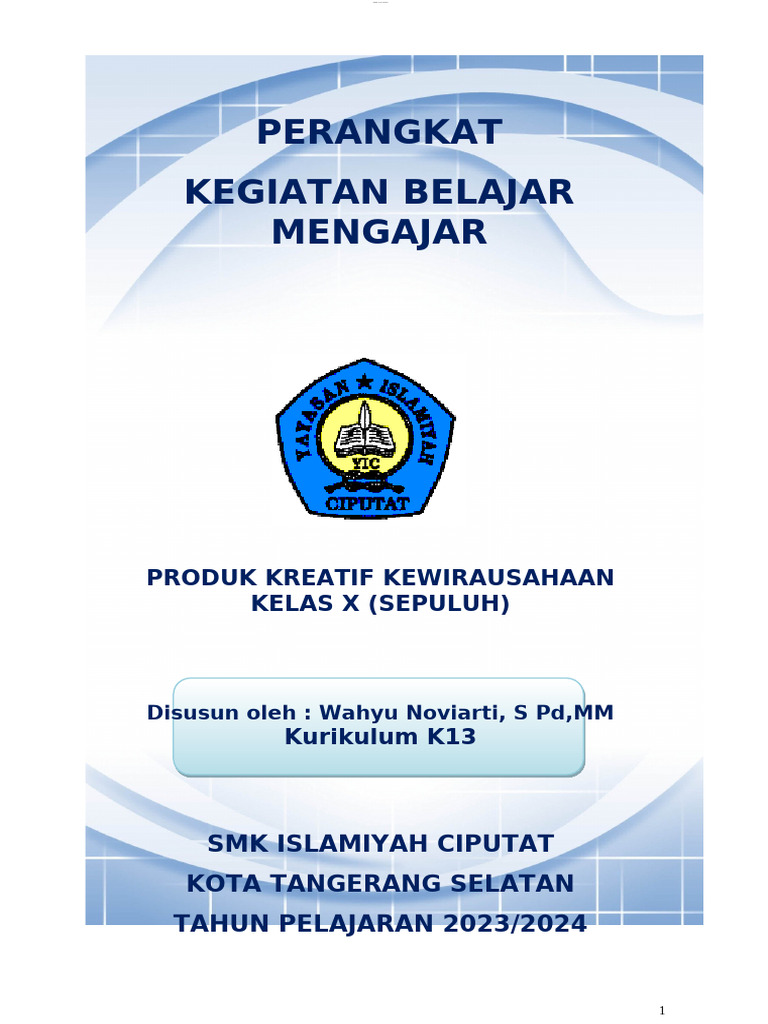 RPP Produk Kreatif Kewirausahaan Kelas 12 | PDF