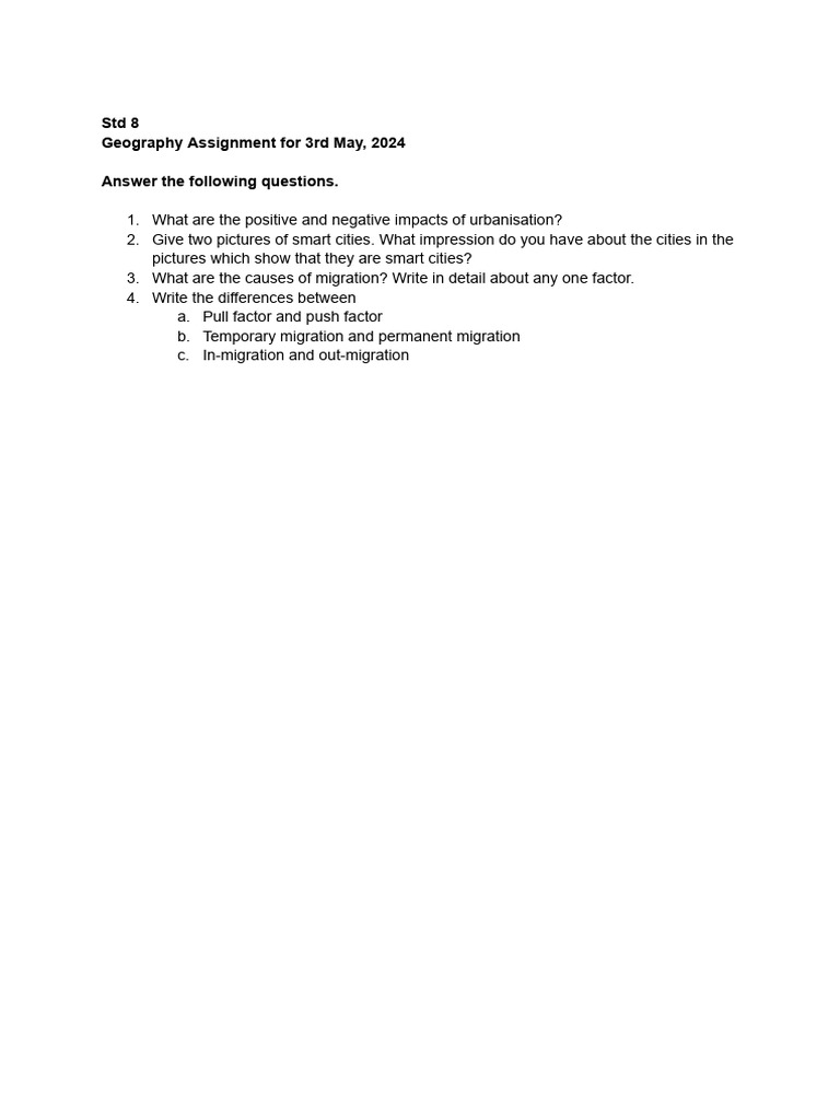 STD 8 Geography Assignment | PDF