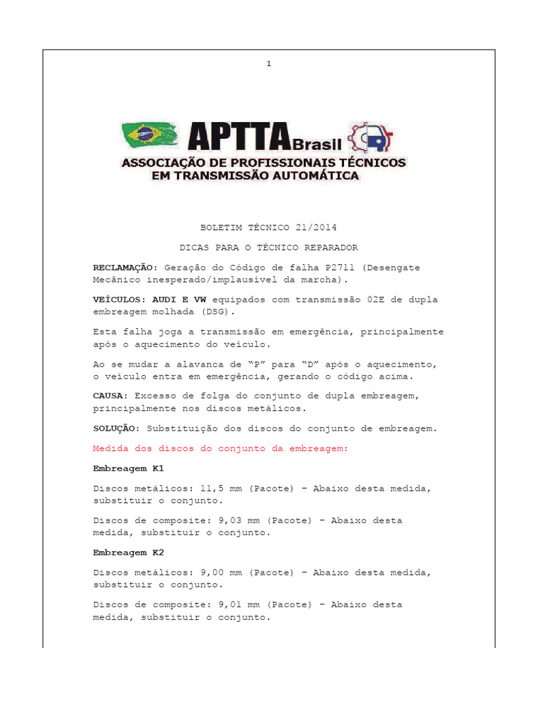 Geração Do Código de Falha P2711 (Desengate Mecânico Inesperado ...
