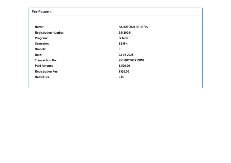 B.Tech SEM-4 Fee Payment Receipt | PDF