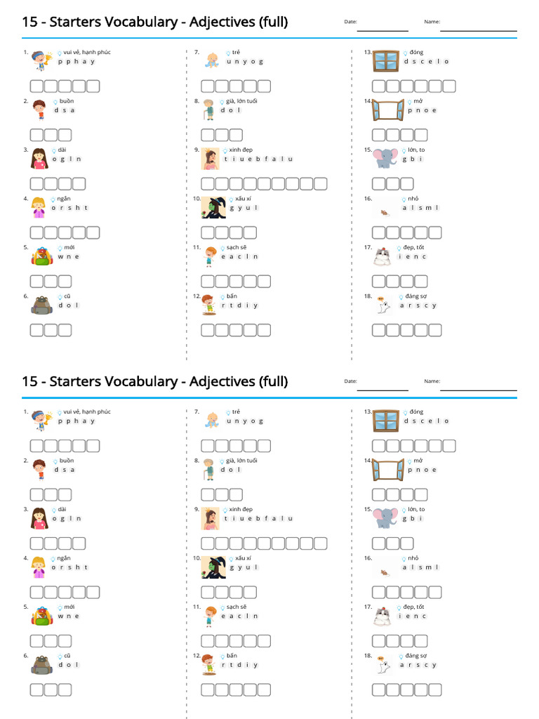 15-starters-vocabulary-adjectives-full-anagram | PDF