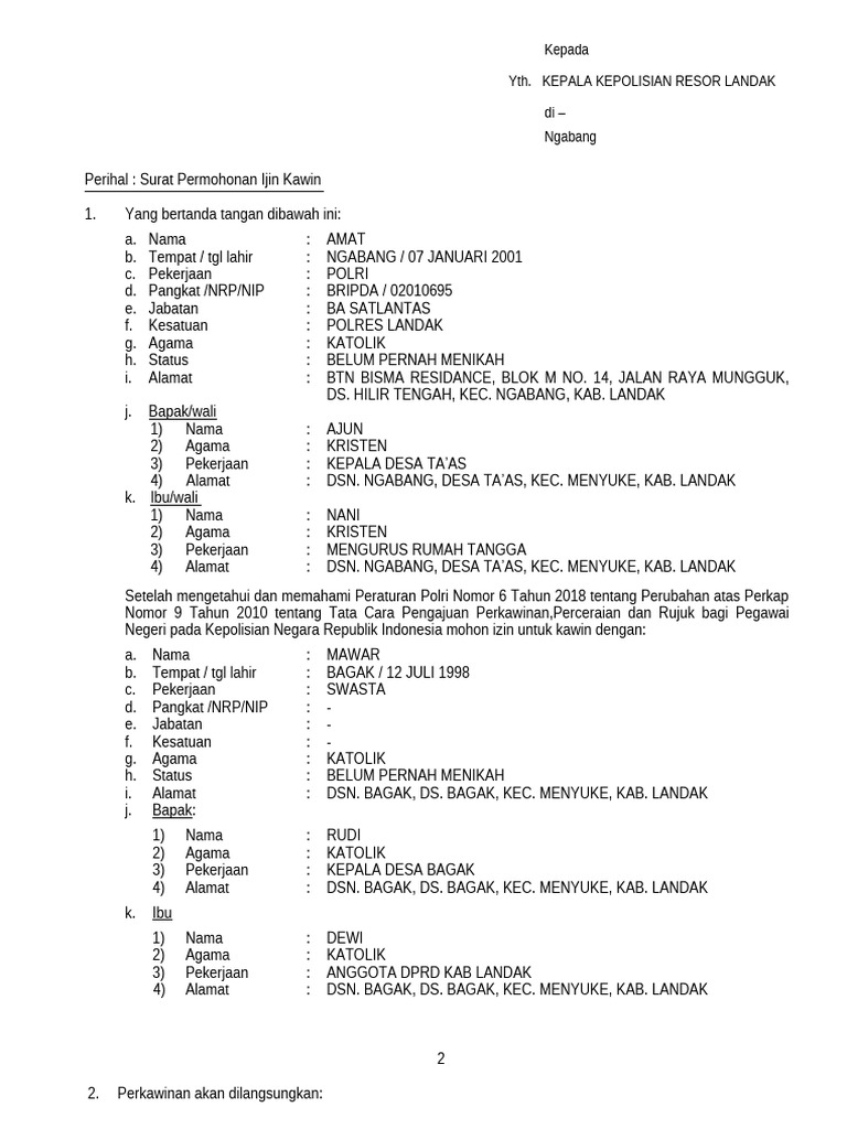 FORMAT PENGAJUAN NIKAH DINAS | PDF