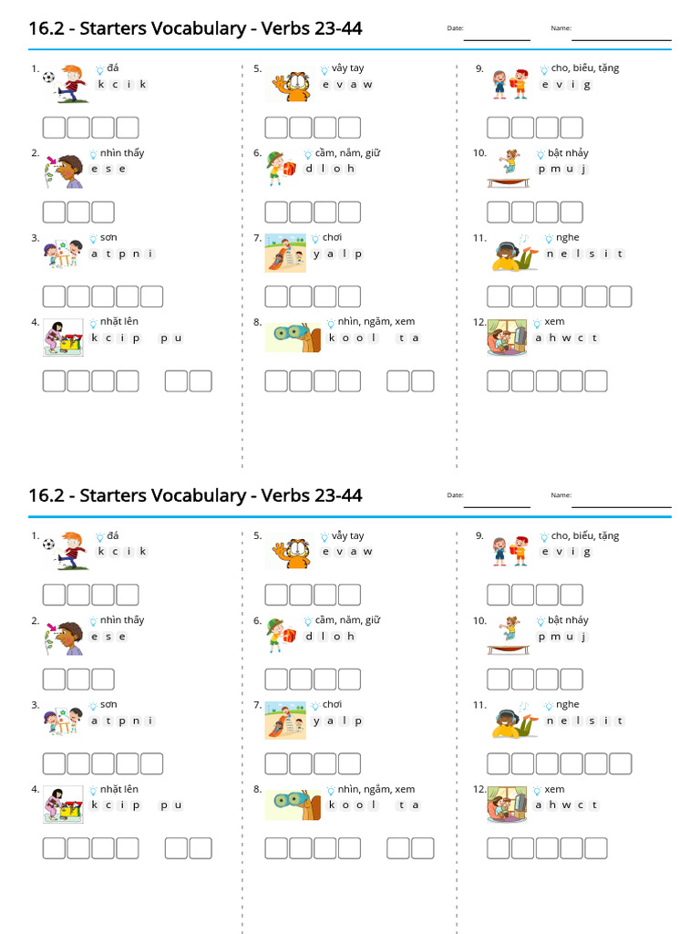 162 Starters Vocabulary Verbs 23 44 Anagram | PDF