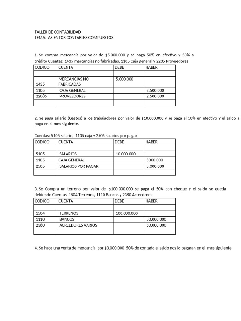Asientos Contables Noveno Ejercicios | PDF