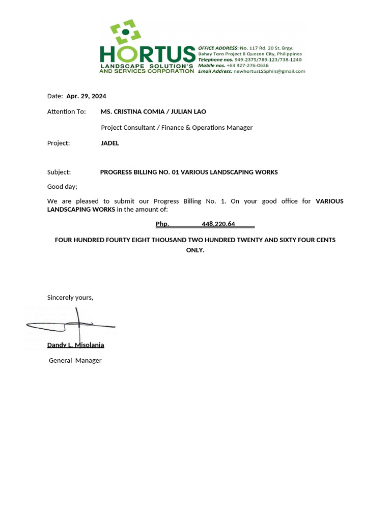 BILLING LETTER | PDF