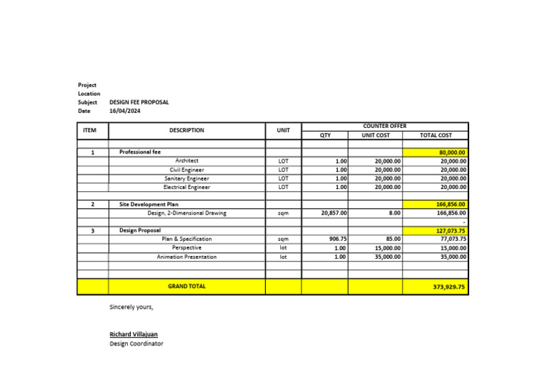 Design Fee Proposal Breakdown 2024 | PDF
